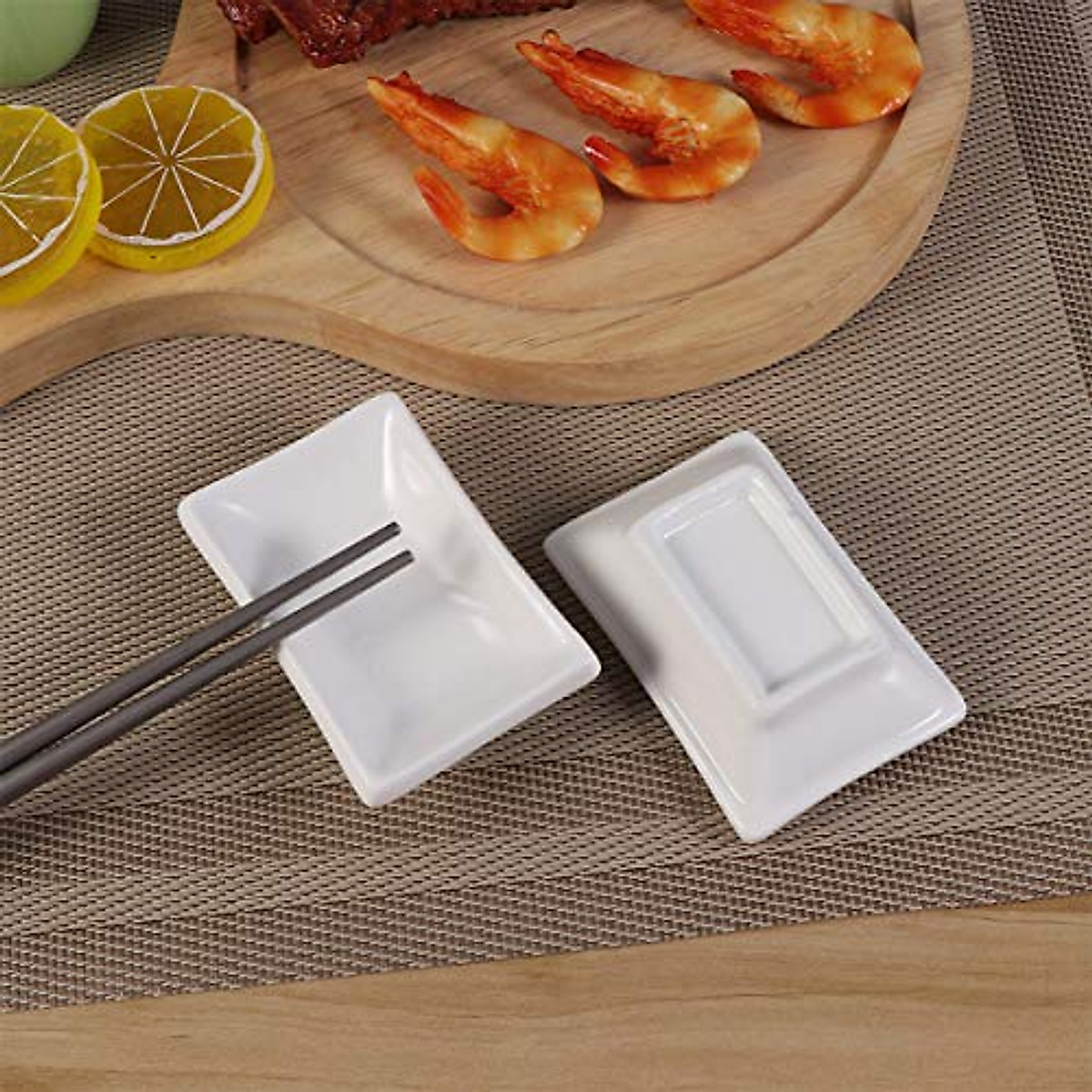 Cabilock 2Pcs 3Inch Sauce Dishes Ceramic Appetizer Serving Tray Rectangular Seasoning Dishes Snack Dipping Bowls for Soy Sauce Dish (White)