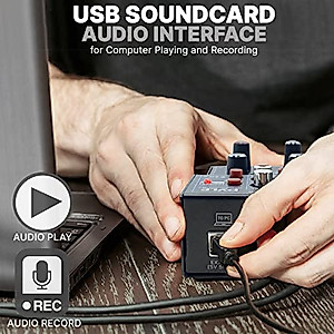 Pyle Professional Wireless DJ Audio Mixer - 3-Channel Bluetooth DJ Controller Sound Mixer w/USB Audio Interface, Combo Jack XLR+6.35mm Mic/Line/Guitar In, 3.5mm, RCA, AUX, Headphone Jack PAD33MXUBT