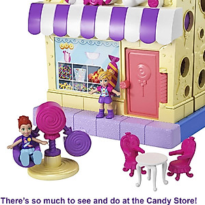 Polly Pocket Pollyville Candy Store with 4 Floors of Fun, Micro Polly & Lila Dolls, 1 Sticker Sheet and 5 Micro Accessories