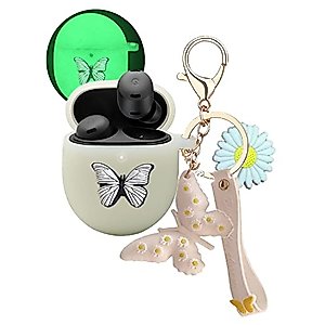 for Google Pixel Buds Pro Case Cover 2022 with Keychain, Cute Cartoon Butterfly Soft Silicone Skin Cover Shockproof Pixel Buds Pro Charging Earbuds Protective Accesorries for Women Girls Men (White)