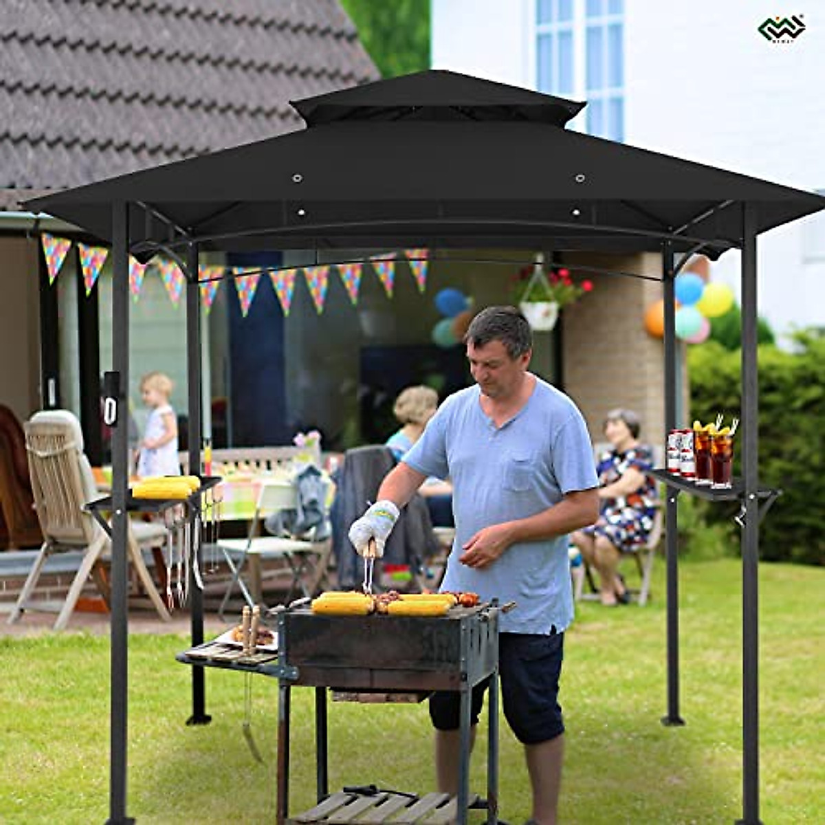MEWAY 8x5 Outdoor Grill Gazebo Canopy, BBQ Canopy Gazebo Tent for Patio,Barbecue,Black