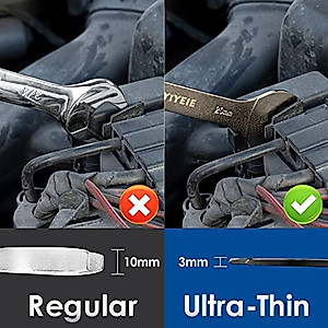 YIYEIE Super-Thin Open End Wrench Set, 10-Piece Metric, 5.5, 7, 8, 9, 10, 11, 12, 13, 14, 15, 16, 17, 18, 19, 20, 21, 22, 23, 24, 27 mm, Nickel Coating, CR-V Steel, Slim Wrench with Rolling Pouch