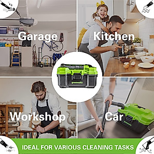Greenworks 24V 3-Gallon Cordless Shop Vacuum with Hose, Crevice, Floor Nozzle, Battery and Charger Not Included, Wet/Dry (Tool Only), Green