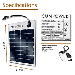 ExpertPower 50W Flexible Solar Panel| High-Efficiency Module with Monocrystalline Maxeon Solar Cells for RV, Boat, Camping and Generator Charging Applications
