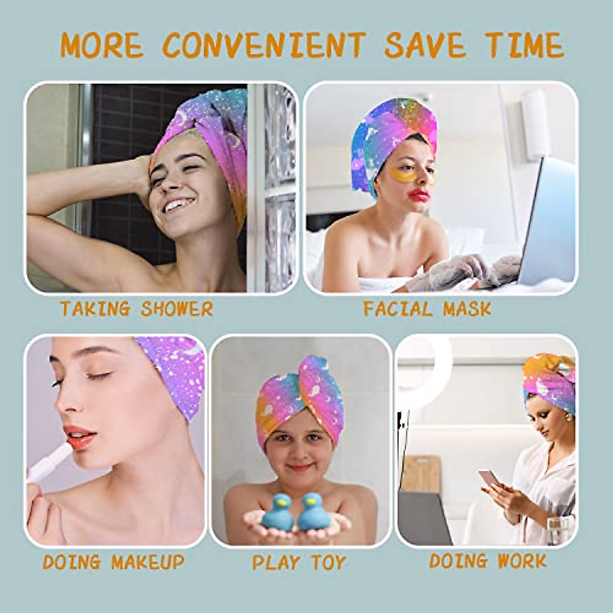 CBLBXYB 3 Pack Microfiber Hair Drying Towel, Super Absorbent Dry Hair Towel Instant Hair Dry Twisty Wrap with Button Anti Frizz Soft Bath Shower Cap Head Towel for Girls Women Ladies Kids