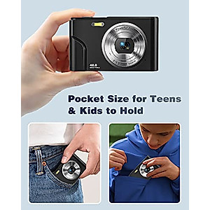 Digital Camera, Zostuic Autofocus 48MP Kids Camera with 32 GB Card 1080P Vlogging Camera with 16X Zoom, Compact Portable Mini Cameras for 4-15 Year Old Kids Children Teen Student Girls Boys(Black)