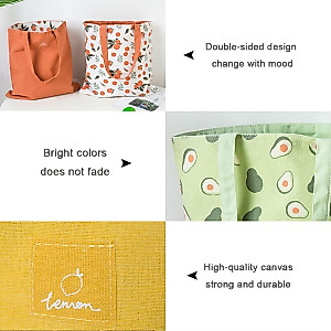 GOLD XIONG PADISHAH Double-Sided Canvas Tote Bag, Reusable Shopping Bag, Canvas Shoulder Bag, Fruit Pattern Canvas Tote Bag, Double Sided Durable Foldable Canvas Shopper Bags(Lemon Yellow)