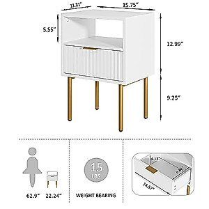 AEPOALUA Nightstand,Small Bedside Table with Gold Frame,White Night Stand,Bedside Furniture,Side Table with Drawer and Shelf for Bedroom,Living Room