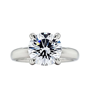 Central Diamond Center VOGUE 4 Prong Round Silver Solitaire Engagement Wedding Ring - 9mm (3.00ct) - Platinum Plated - Size 7