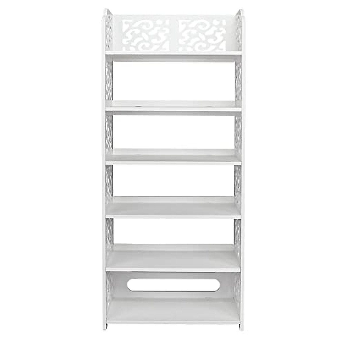 Stylish 6 Tier Wood-Plastic Shoe Rack Organizer with Carved Design - Elegant White Decorative Closet Shoe Storage Rack