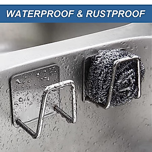 Eksinzenith 2Pcs Sponge Holder for Kitchen Sink，Strong Adhesive Small Sponge Holder，Sink Holder for Brush and Sponge，Premium Rustproof SUS304 Stainless Steel Rust Proof Waterproof (Silver)