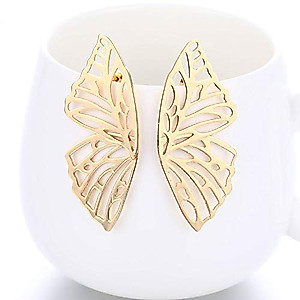 Fashion Hollow Big Butterfly Drop Dangle Earrings Gold Exaggerated Butterfly Wings Personality Stud Earrings for Women(Gold)