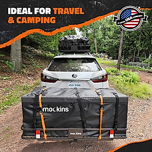 Mockins 16 Cu.Ft. Trailer Hitch Cargo Carrier Bag | 58"x20"x24" Abrasion-Resistant Vinyl Waterproof Cargo Bag for Hitch Carrier | All-Weather Truck Bed Storage Set w/Straps, Bag Lock, & Carry Bag