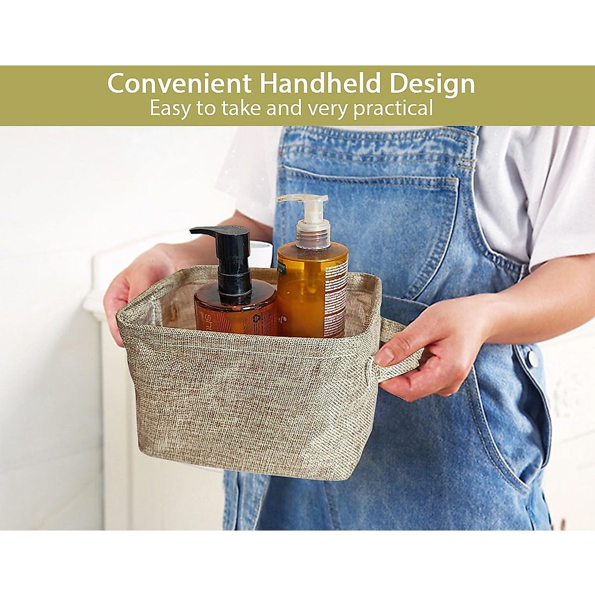 AARAINBOW Storage Basket Bins Canvas Mini Storage Cubes Storage Basket for Makeup, Baby Toys Liners, Books Nursery Storage Baskets with Handles for Shelves & Desks(3 Jute)