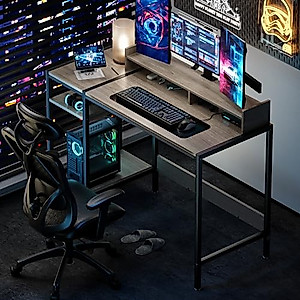 Computer Desk - 47” Gaming Desk, Home Office Desk with Storage, Small Table with Monitor Stand, Adjustable Storage Space, Modern Design Corner Table