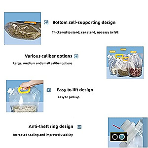 GUSAJ 10-pack of new grain moisture-proof airtight bags 5 reusable specifications for grain storage Vertical airtight bags for food storage Suitable for food, water, pet food, etc., 5 specifications