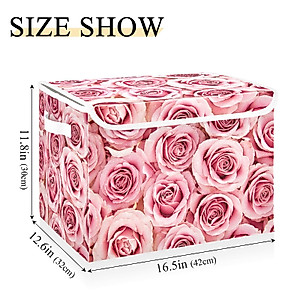 MFTJYO Storage Bin with Lid Pink Rose Flower Foldable Storage Box Washable Fabric Storage Cubes Bin Organizer Basket Closet for Home Bedroom Closet Nursery Office
