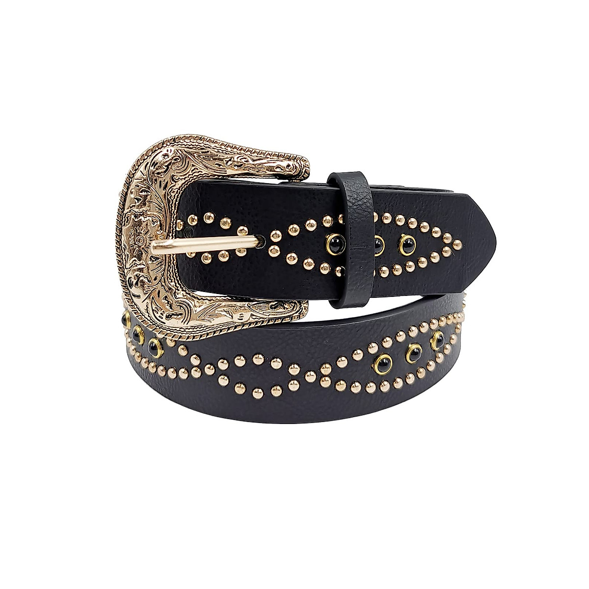 TOPACC Western Belts for Women Cowgirl Cowboy Rivet Studded Country Fashion Punk Belt for Jeans Black