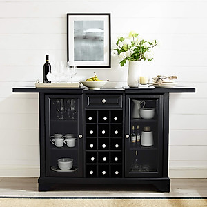 Crosley Furniture Alexandria Sliding Top Bar Cabinet with Storage Shelves, Drawer, and Wine Rack, Vintage Mahogany