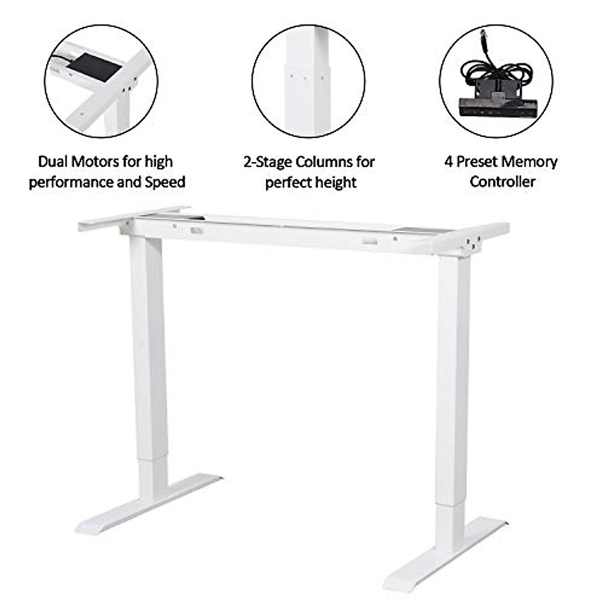 walnest Electric Standing Desk with Double Motor Height Adjustable Desk Electric Stand Up Desk for Home Office Sit Stand Desk Rising Computer Desk White Frame and Top Lift Desk 23.6 x 46.4 inches