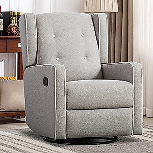 CANMOV Swivel Rocker Recliner Chair, Rocking Chair Nursery Glider Recliner, Manual Glider Chair for Nursery (Gray)