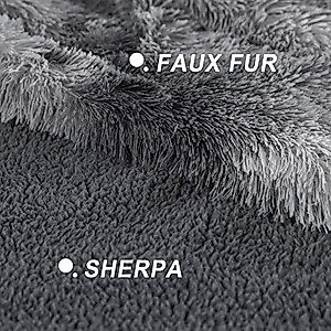 BEAUTEX Faux Fur Throw Blanket, Soft Sherpa Fluffy Blankets, Warm Thick Plush Flannel Blanket, Luxury Fuzzy Blankets for Room Decor, Shaggy Comfy Blanket for Couch Sofa Bed Grey, 50x 60