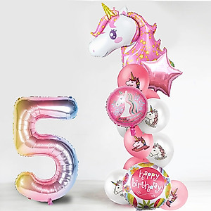 MOVINPE Unicorn Balloons Birthday Party Decorations for Girls 6th Party, 43" Pink Large Unicorn Gradient Jumbo Number 6" Foil Balloon Bouquet, Girly Unicorn Theme Party Supplies Backdrop Decor