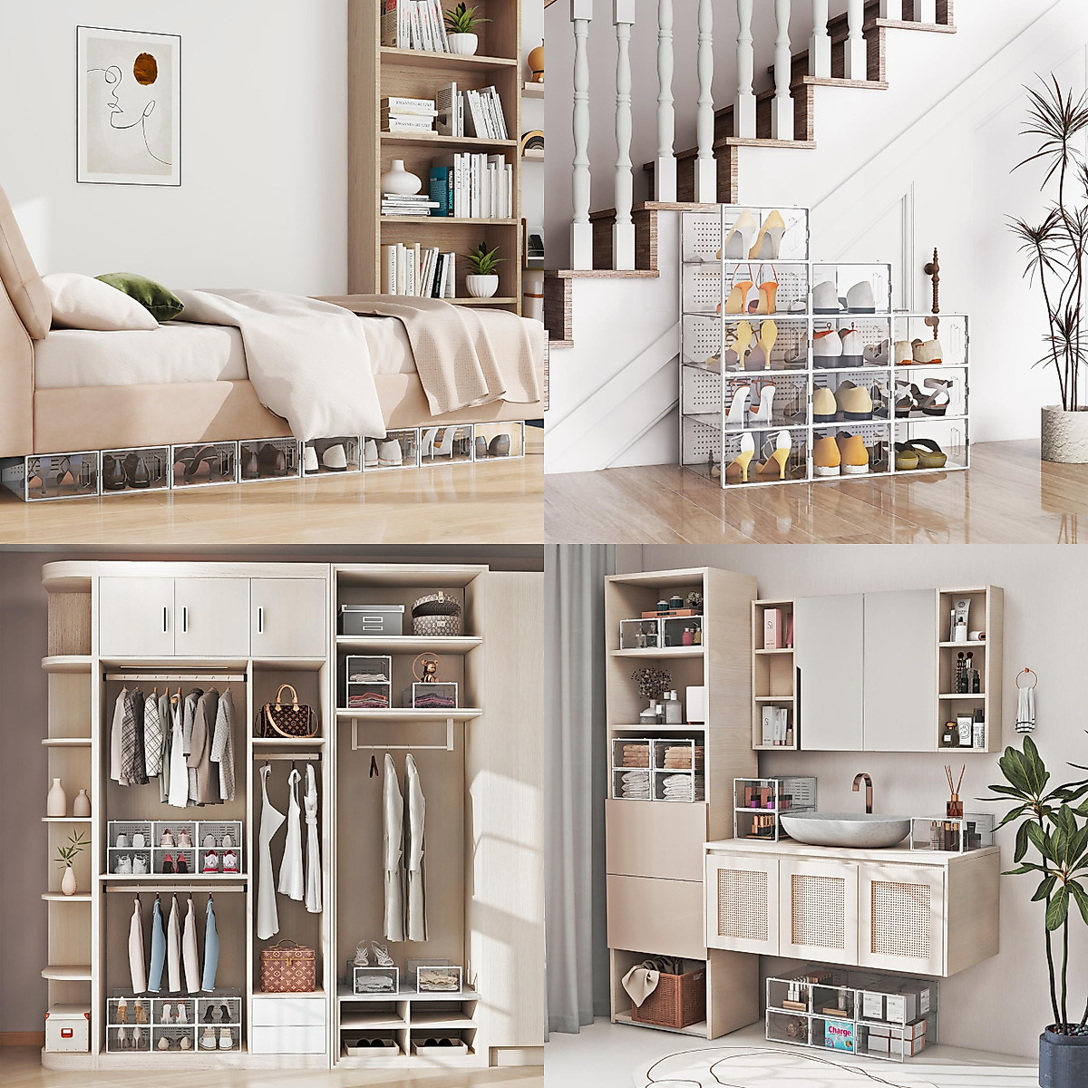 SEE SPRING 15 Pack Shoe Storage Box, Clear Plastic Stackable Shoe Organizer for Closet, Space Saving Shoe Rack Sneaker Container Bin Holder, Black