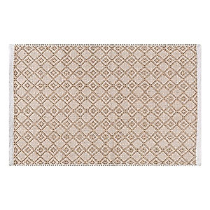 THE BEER VALLEY Diamond Woven Rug 2'x3' - Beige, Anti-Slip Farmhouse Accent Cotton Rugs for Entryway Kitchen Bedroom Bathroom - 24x36 Inches