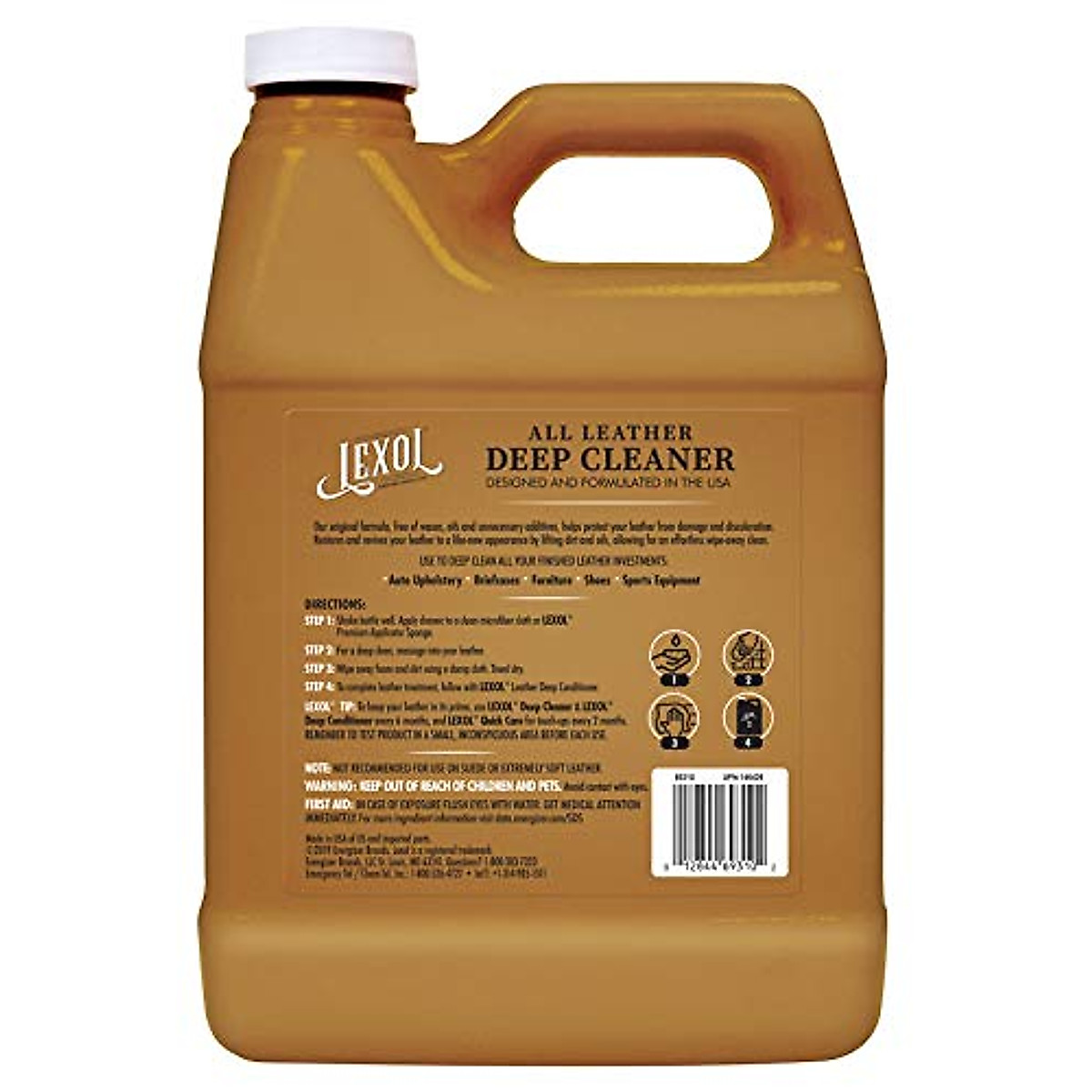 All Leather Cleaner (Step 1) by Lexol, Use on Furniture, Car Interior, Shoes, Handbags, Two-Step System, 3 Liters
