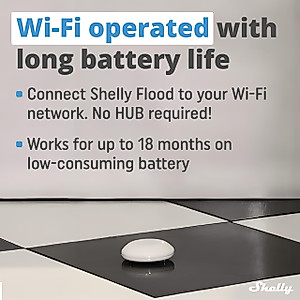 Shelly Flood | Wireless Flood Sensor with Temperature Measurement | Home Automation | iOS Android App | Dripping & Leaking Alarm | Floor Heating Control | Compact Design | Easy to Use