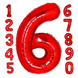 40 Inch Red Number 6 Balloon Large Size Jumbo Digit 6 Mylar Foil Helium Red Balloons for 6th Birthday Party Boys Girl Celebration Decors 6 Years Old Anniversary Photo Shoot for Kids Gift Bridal Shower