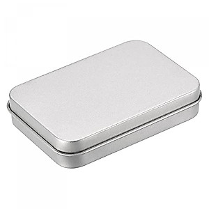 uxcell Metal Tin Box, 3pcs 3.43" x 2.36" x 0.71" Rectangular Empty Tinplate Storage Containers with Hinged Lids, Silver Tone