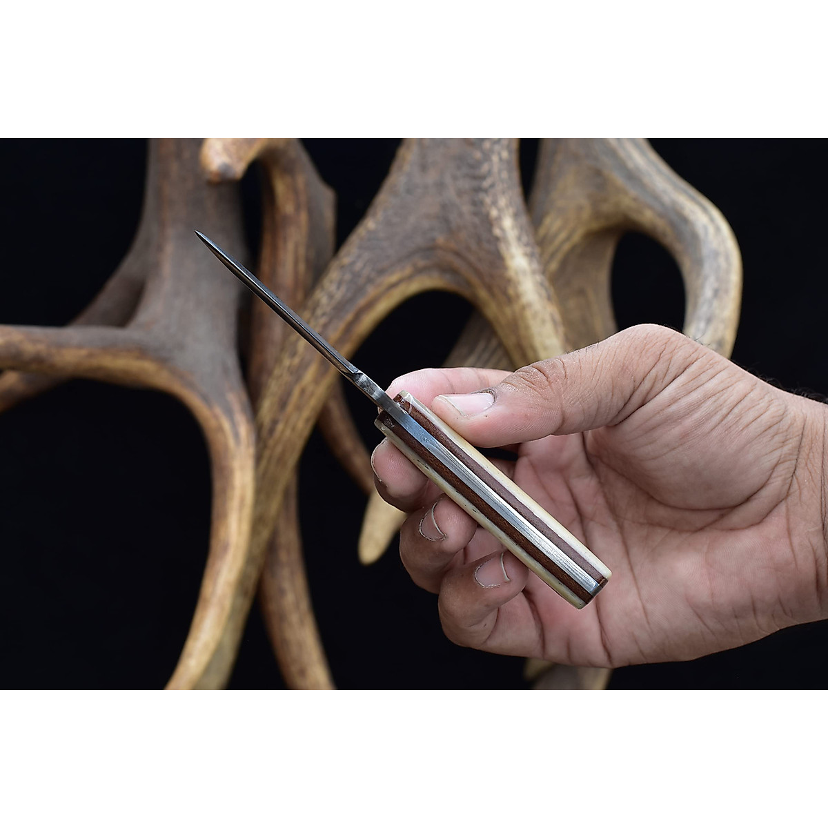 Knives Ranch Fixed Blade EDC Skinning Knife – Cattle Bone Handle – Heavy-duty Horizontal Carry Sheath (2006-B)