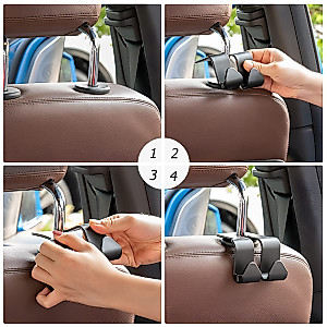 Car Headrest Hook, 4 Pack Dual Hangers for Auto Seat Back, 2 in 1 Seat Head Rest Hanger, Auto Interior Storage Organizer for Purse Bag Coat Grocery, Phone Holder, Fit for All Cars
