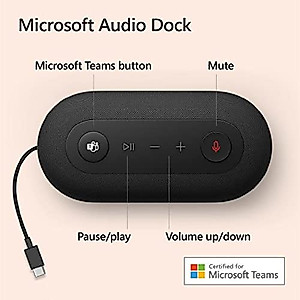 Microsoft Audio Dock - Teams Certified, USB-C Dock, HDMI 2.0, USB-A, USB-C x 2 Ports, Pass-Through Charging, Audio Speaker Phone, Works with Teams, Zoom, and Google Meet apps