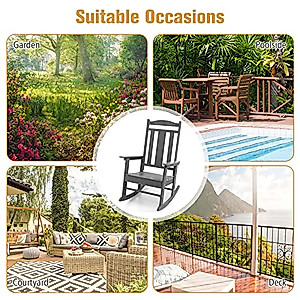 Giantex Patio Rocking Chair - All-Weather HDPE Porch Rocker Chair W/Slatted High Back, Outdoor & Indoor Rocker for Garden, Poolside, Courtyard, 330 lbs Load Capacity (1, Grey)