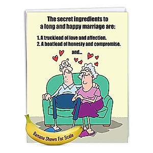 NobleWorks Jumbo Funny Anniversary Greeting Card 8.5 x 11 Inch with Envelope (1 Pack) Large Jumbo Couple, Husband, Wife, Parents Anniversary Congratulations Marriage Secrets J9780