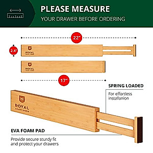 ROYAL CRAFT WOOD Large Adjustable Bamboo Drawer Dividers Organizers with Bamboo Storage Box Set of 8