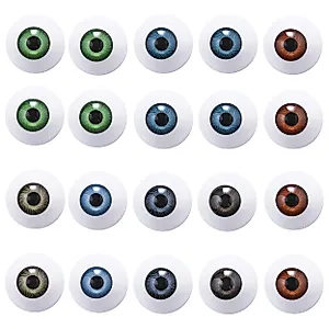 Tanlee 20 pieces 26mm / 1 Inch Halloween Eyes Scary Eyes Plastic Half Round Doll Eyeballs Halloween Horror Props for Halloween DIY Accessories, 7 Colors