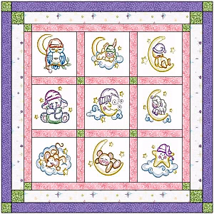 Material Maven Quilt Kit Night Night Baby Girl/Pre Cut Ready to Sew/Finished Embroidery