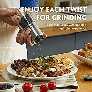 KITEXPERT Pepper Grinder - Chunky Glass Pepper Mill Grinder with Large Capacity - Upgraded Grinding Precision Pepper Grinder Manual - Refill Salt Grinder