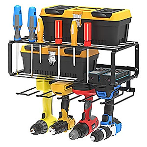 BOSTANA Power Tool Organizer, Garage Storage Shelves,Metal Wall Mounted Shelves, Utility Tool Rack for Cordless Drill,Suitable for Workshop and Warehouse, Gift for Father's Day