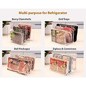 smartified Fridge Acrylic Organizer with Vertical Dividers to Store Fruit Clamshells, Deli, Trays, Books & Wallets - Kitchen Refrigerator Desk, 1 Pc