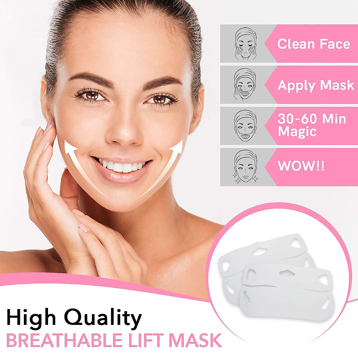 V Shaped Slimming Face Mask | Double Chin Reducer for Firming Moisturizing & Contour Lifting | Instant Lift Strap Wrinkles Remover | V-Line Beauty Band Patch with Collagen Vitamin E & C - 5 Pack