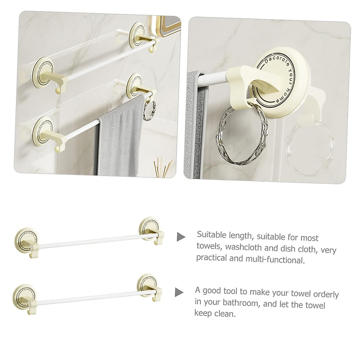 DRESSOOS 2pcs No Punching Bath Towel Organizer Bathroom Door Wall Hanging White Towel Rack Double Pole Tower Hanger No Trace Stickers Multifunction abs Iron Pipe Paint Wall-Mounted Shelf