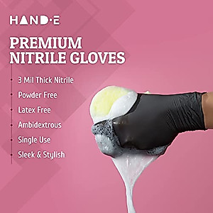 Hand-E Touch Black Nitrile Disposable Gloves Small, 100 Count - BBQ, Tattoo, Hair Dye, Cooking, Mechanic Gloves - Powder and Latex Free Gloves