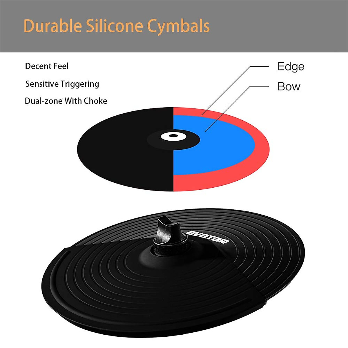 HXW 10" Dual-zone Cymbal With Choke Universal Expansion Cymbal Bundle for Electronic Drum Set