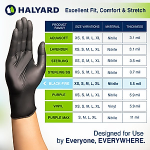 HALYARD BLACK-FIRE 44758 Powder-Free Nitrile Exam Gloves, L, Shape, Large, Black/Orange (Case of 1500)