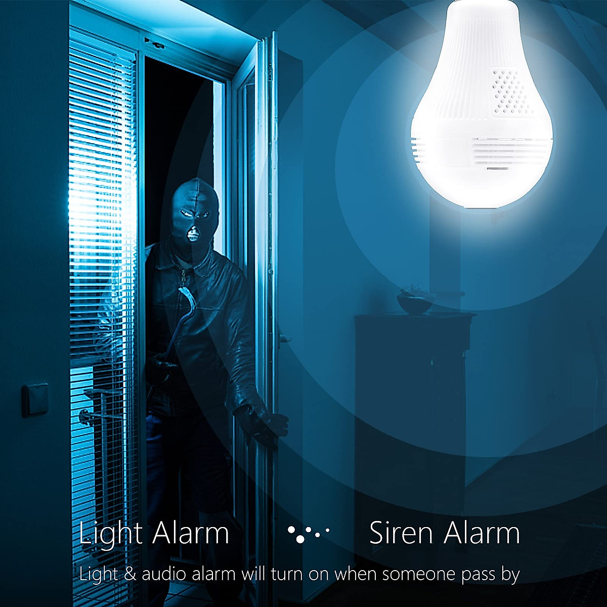 TIENCIY Home WiFi Light Camera, Full HD 1080P Wireless Camera 2.4GHz 360 Bird View Wi-Fi Security IP Camera Remote Viewing Camera Night Vision Motion Detection for Home/Office/Baby/Pet